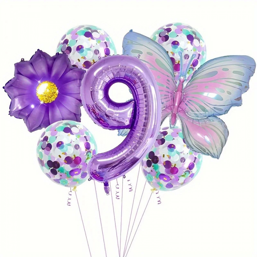 9PCS Butterfly Number Balloons Set Birthday Party Decorations ...