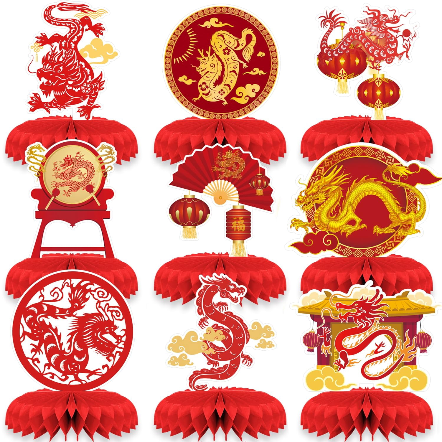 9PCS Chinese New Year ZS23 Honeycomb Centerpieces 2024 Year of the ...