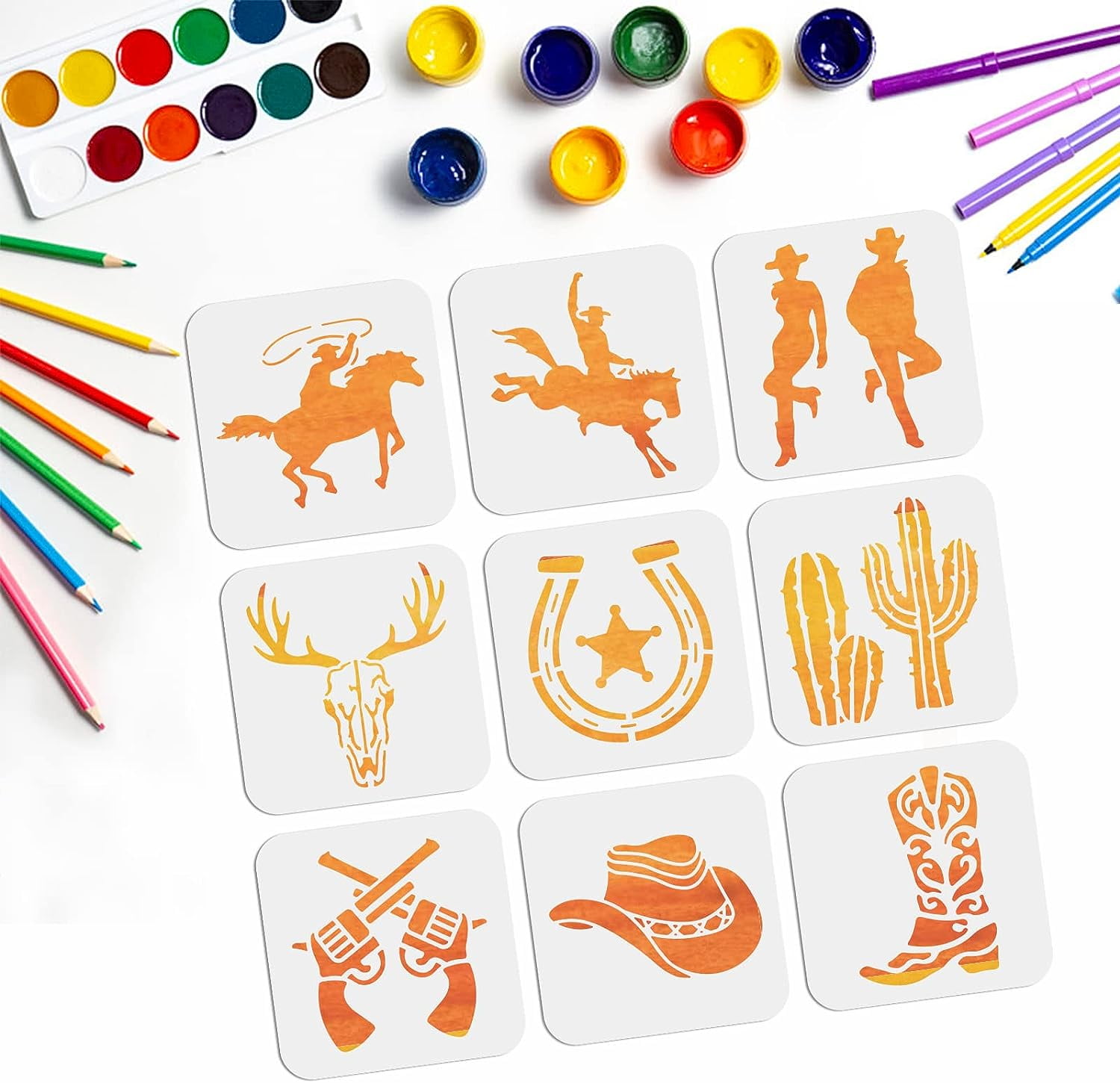 9PCS Cowboy Stencil Cowboy Boots and Hat Cactus Western Cowboy Cowgirl ...