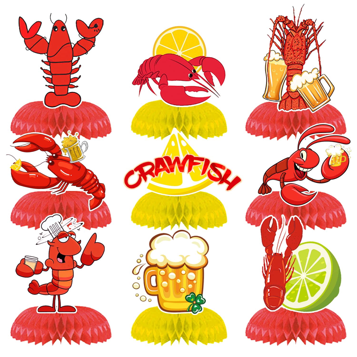 9PCS Crawfish Boil Honeycomb Centerpieces 3D Table Topper Lobster ...