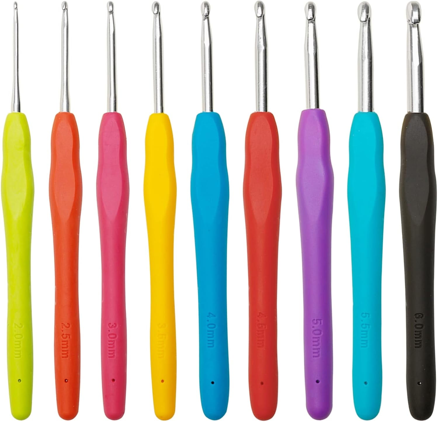 9PCS Crochet Hooks Set Ergonomic Rubber Grips Soft Crocheting and ...