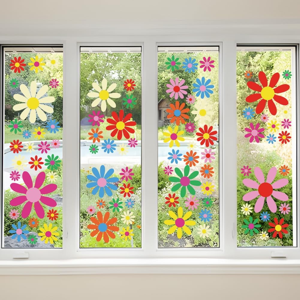 9PCS Daisy Window Stickers Flower Window Decals Botanical Window Floor ...