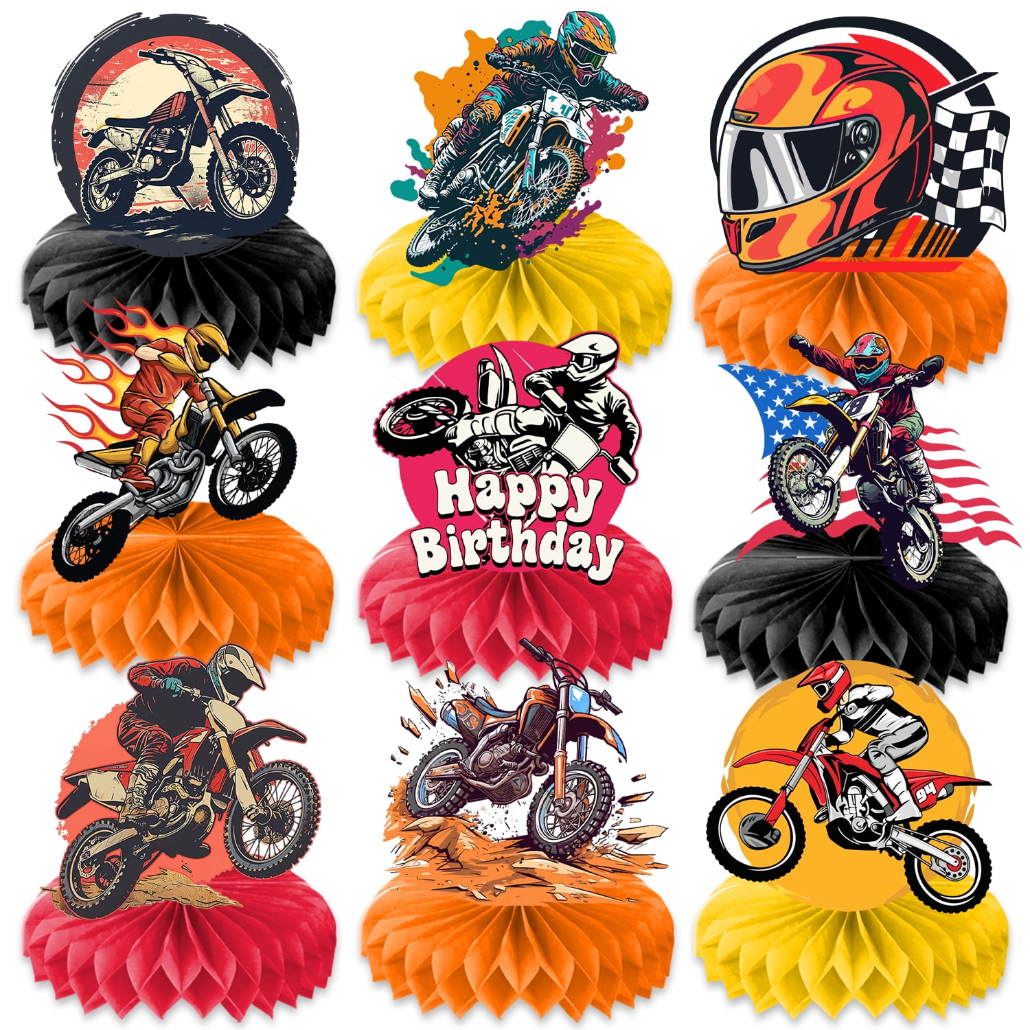 9PCS Dirt Bike Honeycomb Centerpieces Themed Birthday Party Decorations ...