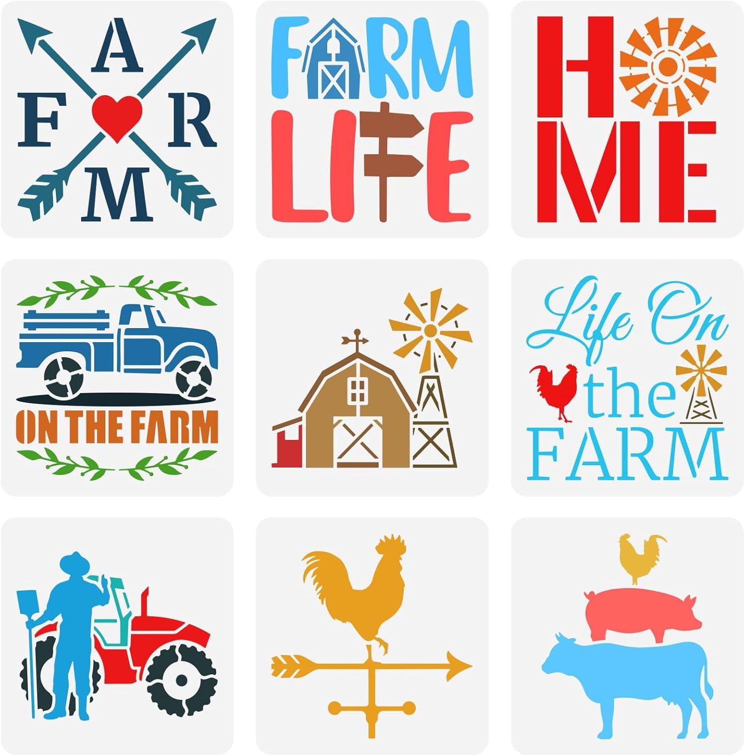 9PCS Farm Life Mini Sign Stencil 5.9x5.9inch Square Farm Animals Cattle ...