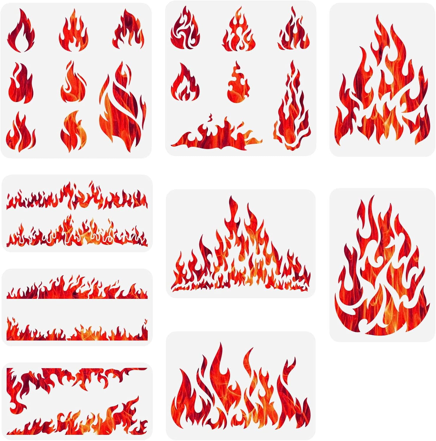 9PCS Fire Pattern Stencil 3 Sizes Reusable Burn Blaze Bonfire Painting ...