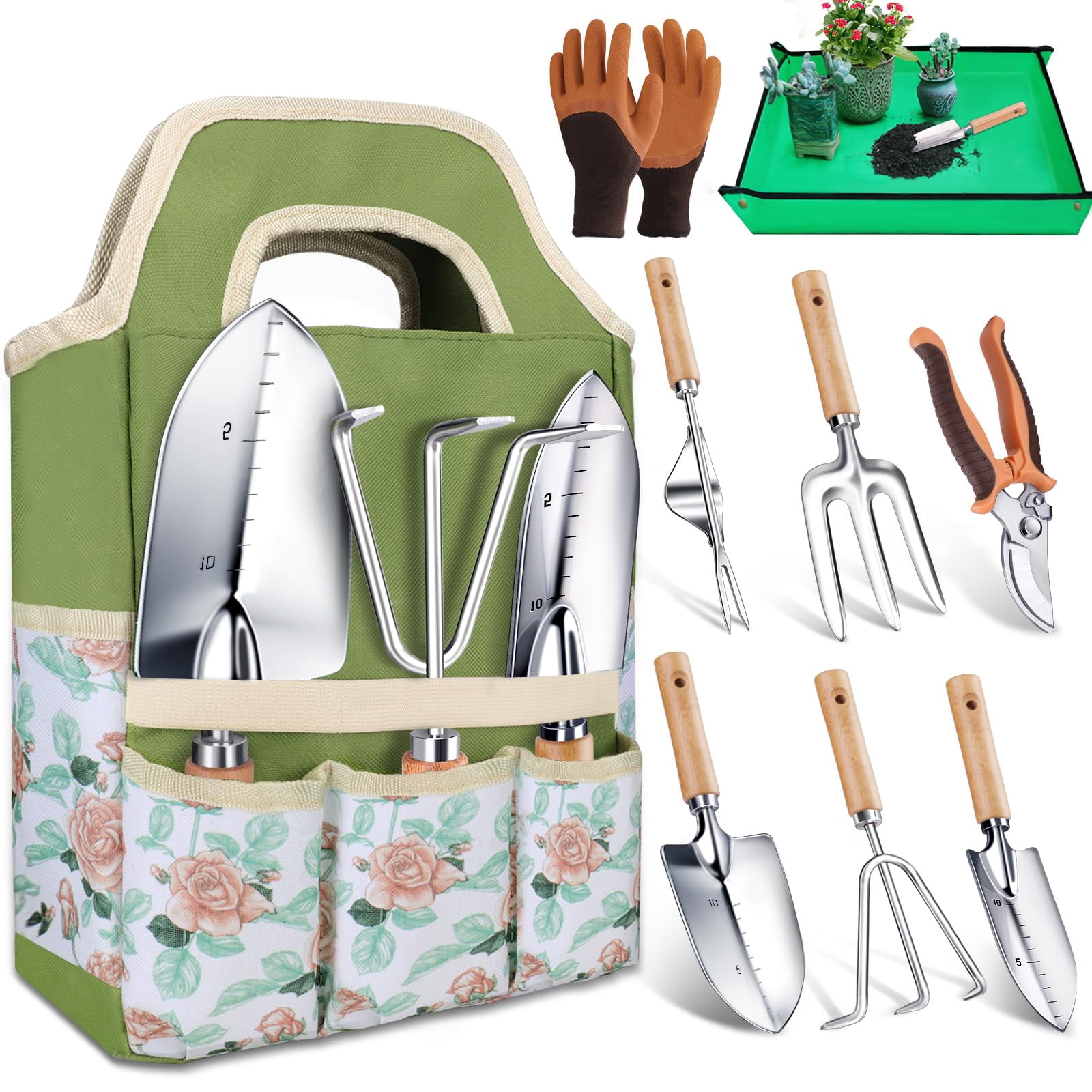 9PCS-Flower Bag Gardening Tool Set, Thickened Stainless Steel Rust ...