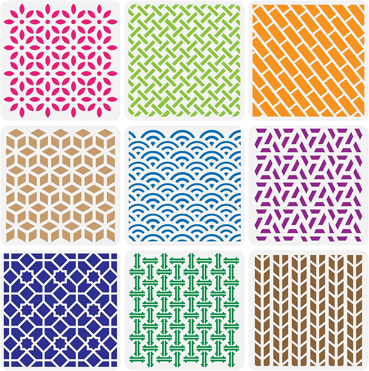 9PCS Geometric Pattern Plastic Drawing Templates 12x12 Inches Square ...
