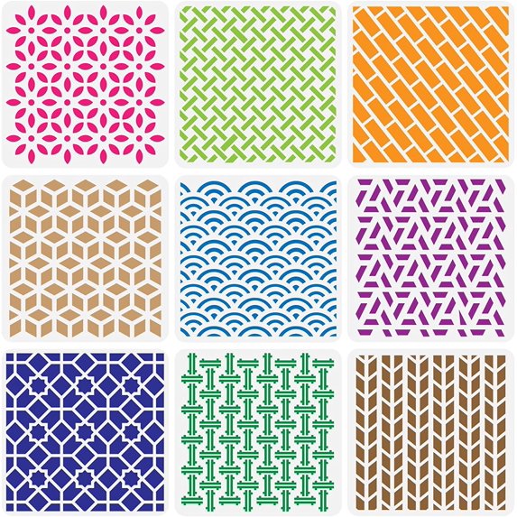9PCS Geometric Pattern Plastic Drawing Templates 12x12 Inches Square ...