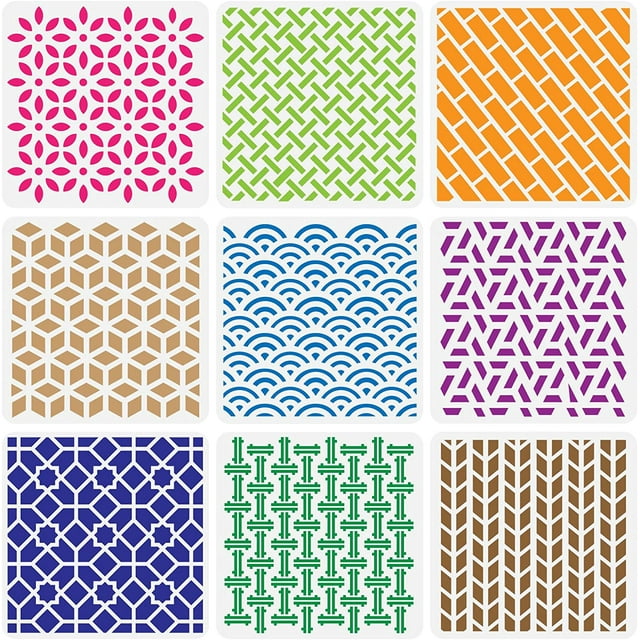 9PCS Geometric Pattern Plastic Drawing Templates 12x12 Inches Square ...