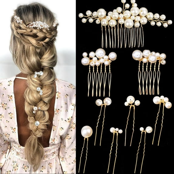 9PCS Gold Wedding Bridal Pearl Hair Pins Clips Vintage Hair Headpiece ...