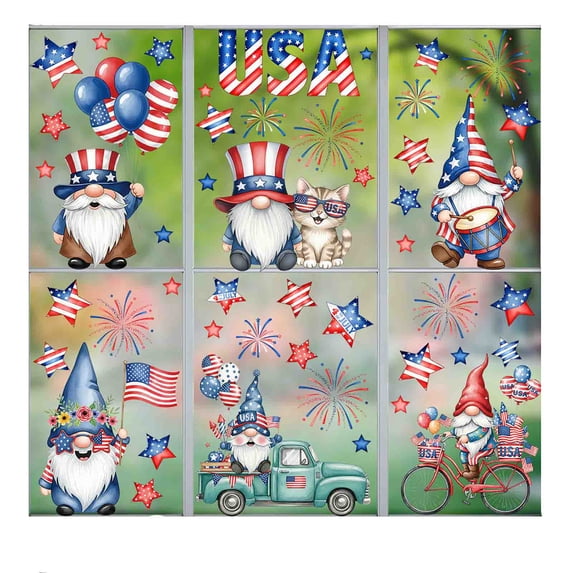9PCS Independence Day Window Clings, Patriotic Gnome Static Window ...