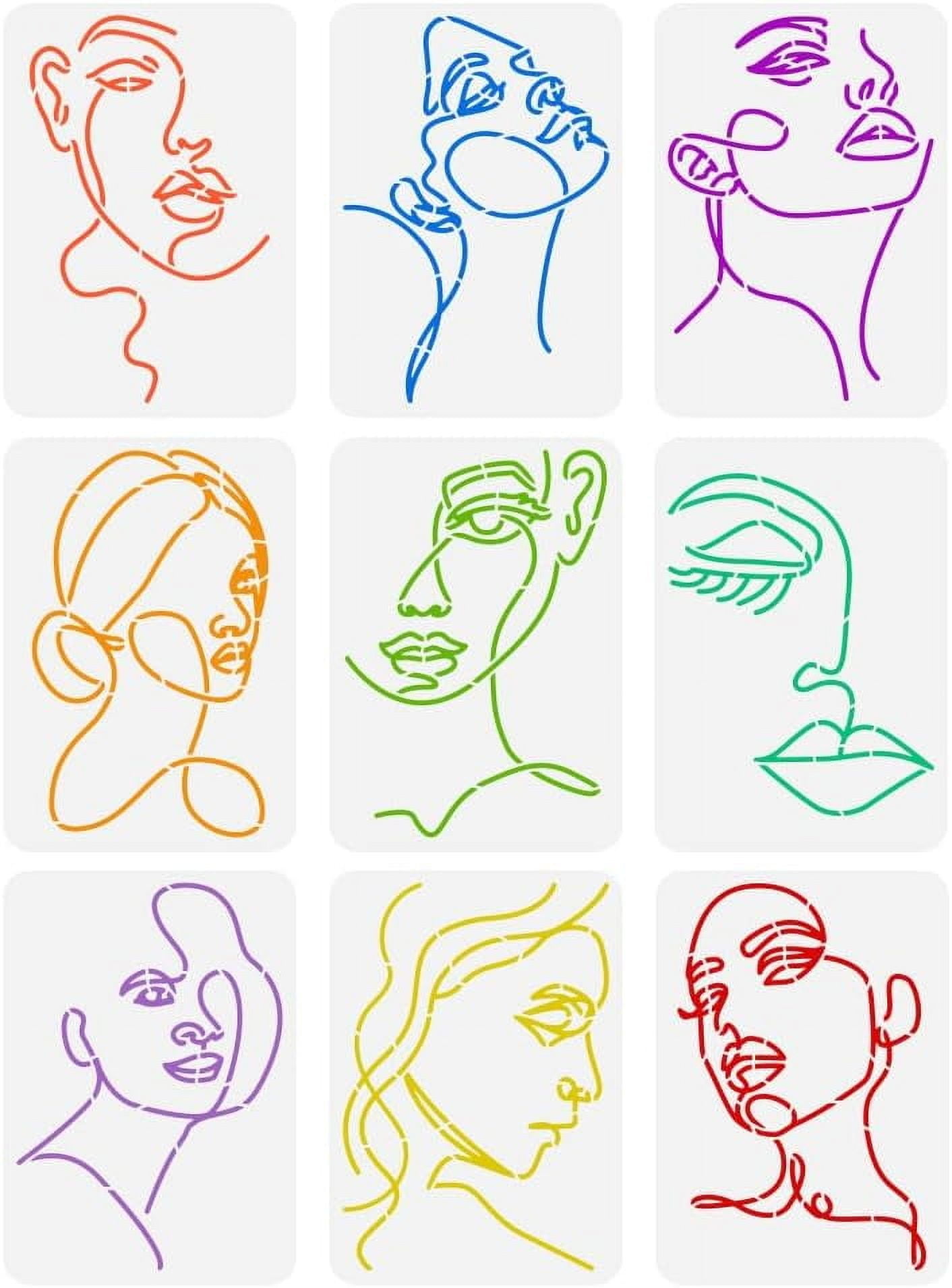9PCS Lady Line Art Painting Stencil 8.3x11.7 inch Woman Face Painting ...