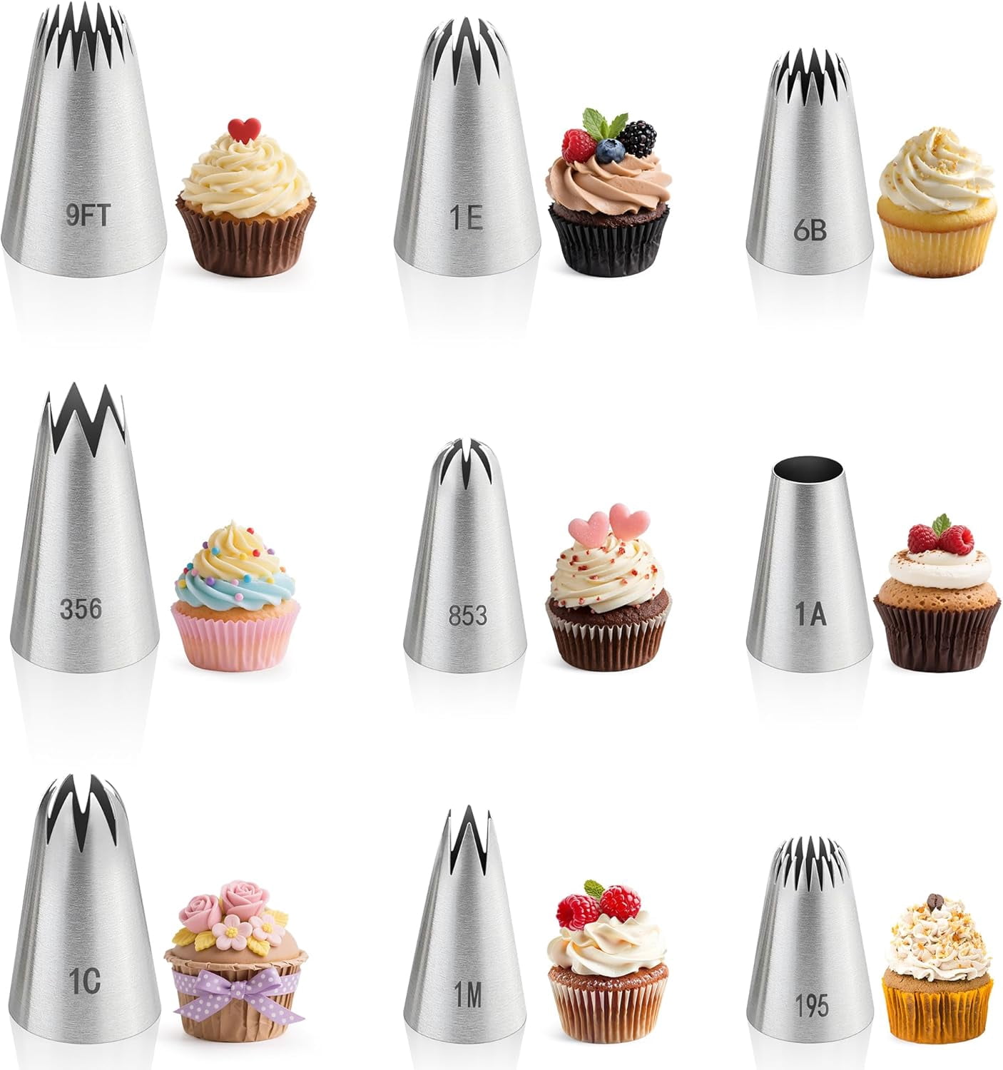 9PCS Large Piping Tips Set, Stainless Steel Cake Decorating Tips ...