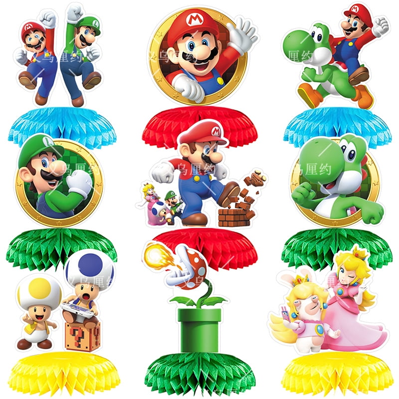 9PCS Mario Centerpieces Decorations, Mario Honeycomb Centerpieces for ...