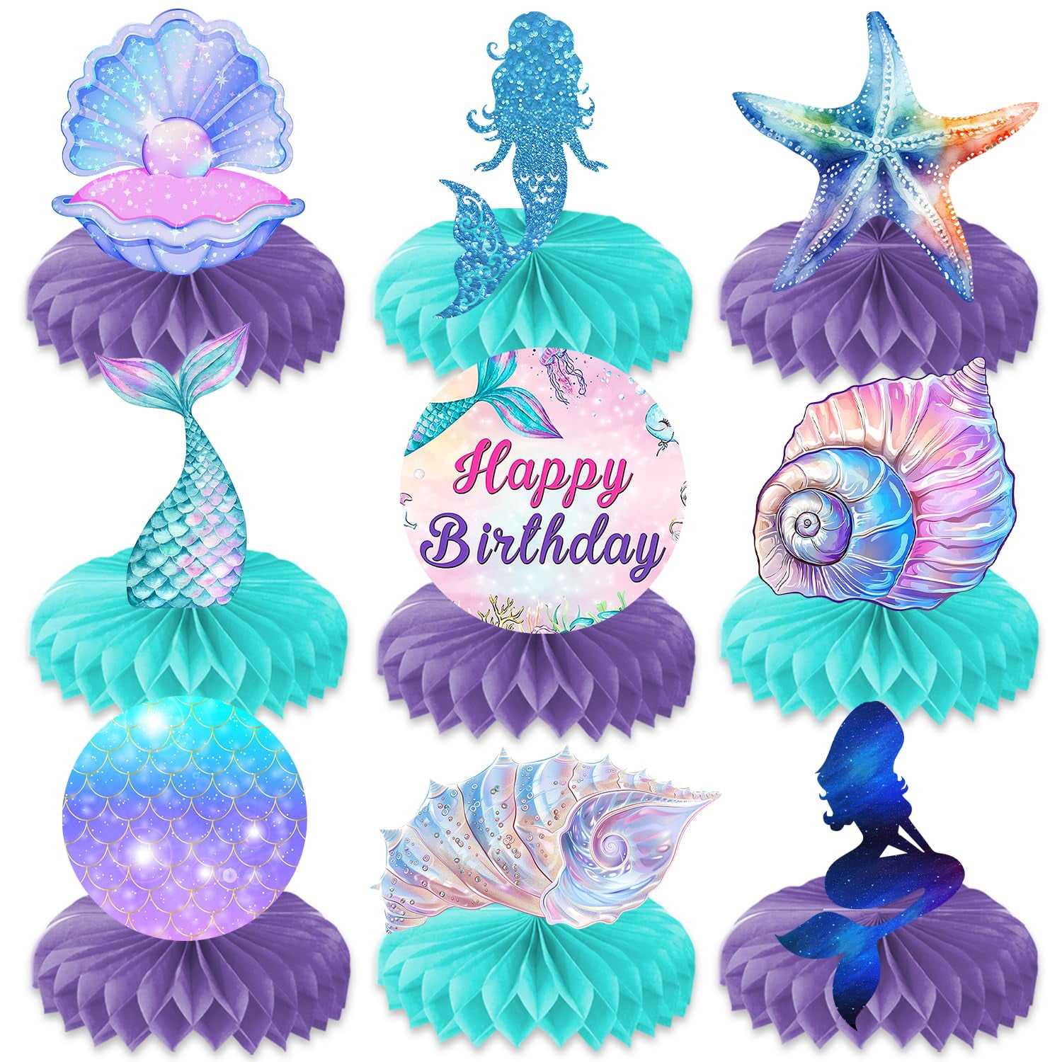 9PCS Mermaid Honeycomb Centerpieces Themed Birthday Party Decorations ...
