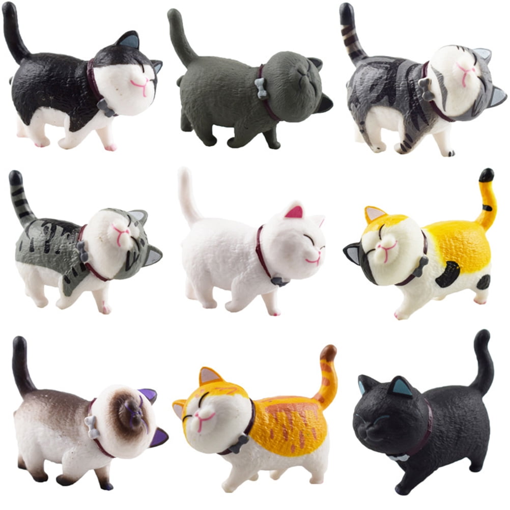 9PCS Miniature Cat Figurines Mini PVC Animal Figures Toys Statues Cake ...
