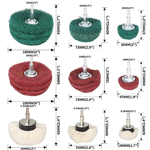 9PCS Non Woven Abrasive Buffing Polishing Wheel Drill Attachment Set ...