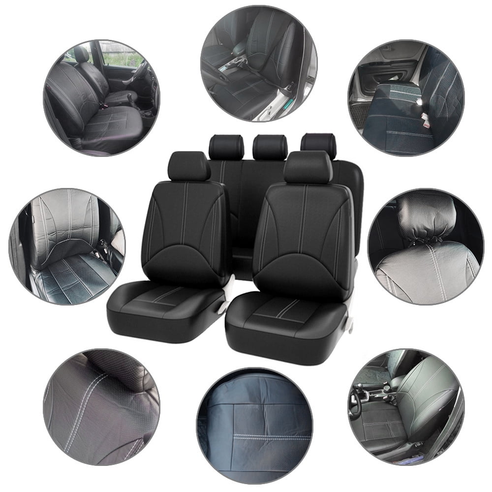 9PCS PU Leather Car Seat Cover Breathable Protector Cushion Universal ...