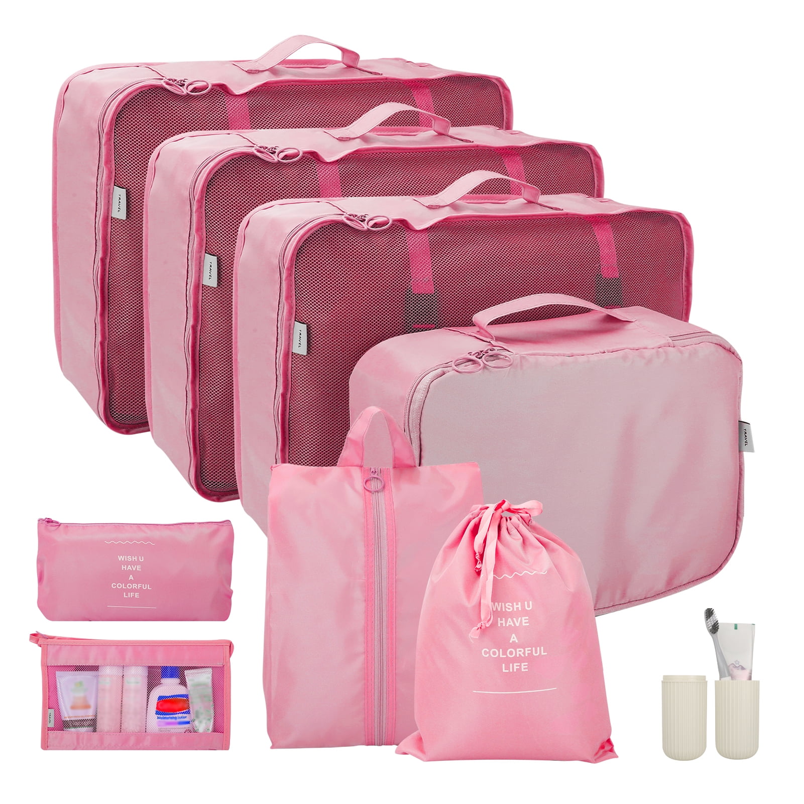 9PCS Packing Cubes for Travel Cubes Set with Toothbrush cup Foldable ...