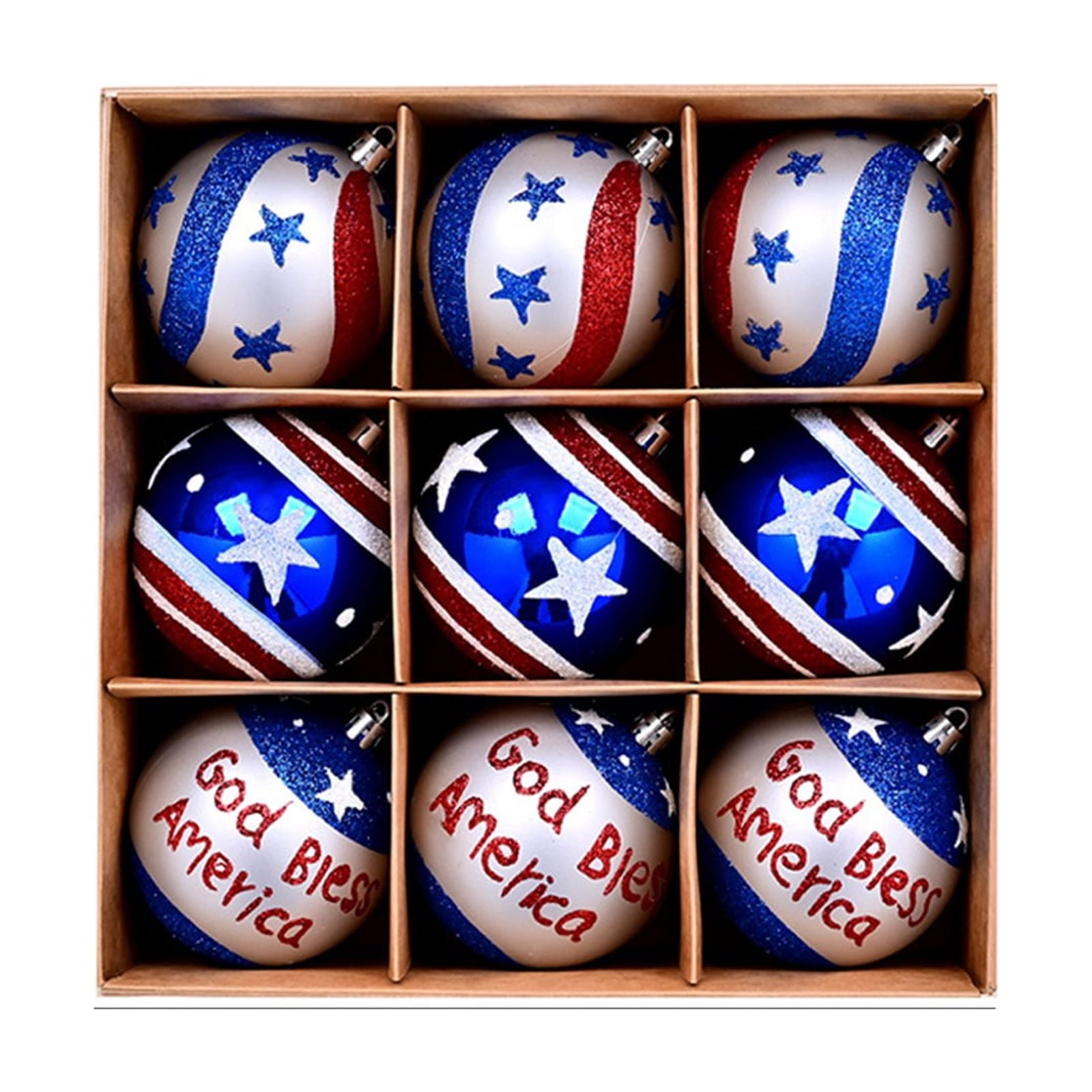 9PCS Patriotic Ball Ornament Set 4th of July Decorations 3.14in ...