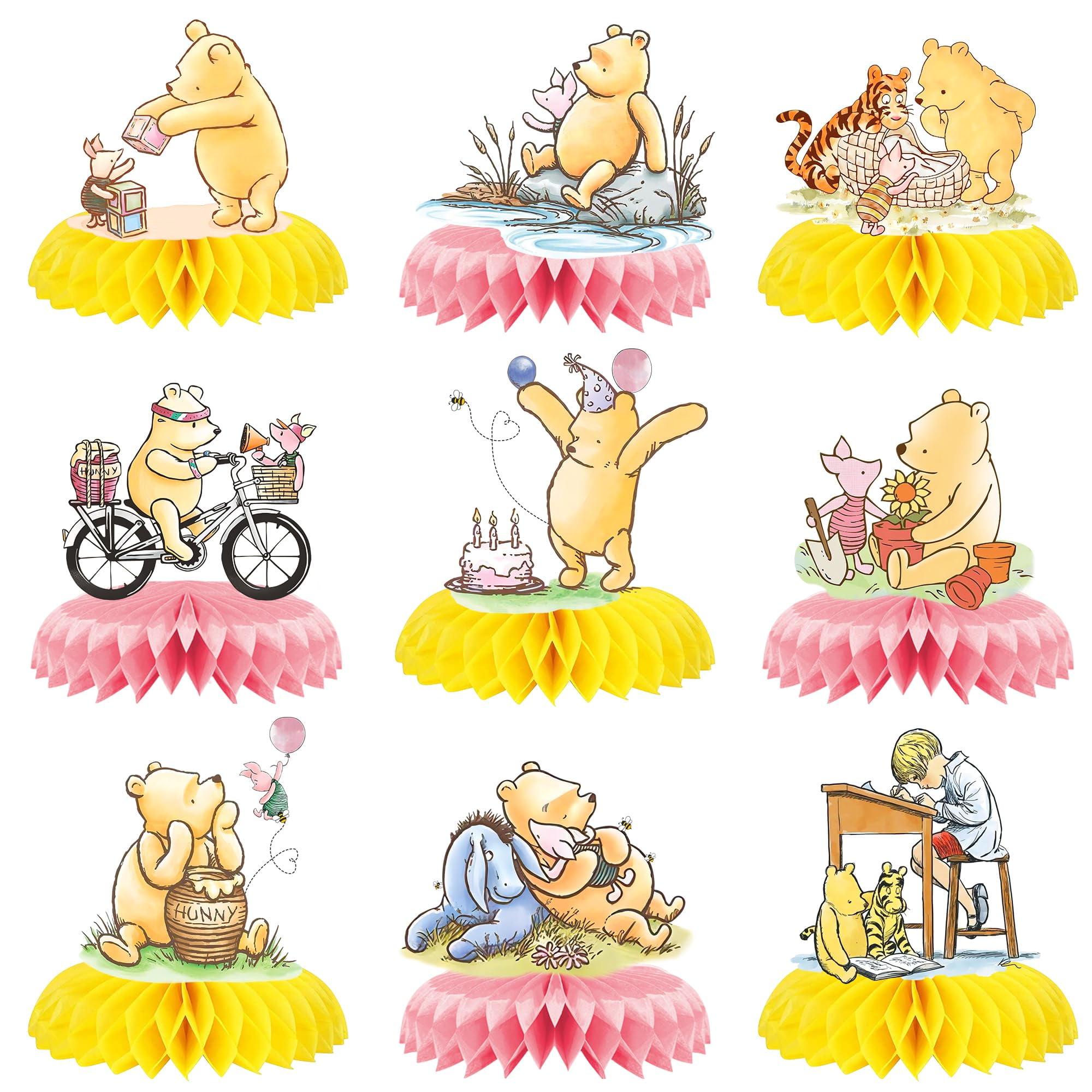 9PCS Pink Winnie Honeycomb DHF10 Centerpieces Classic Pooh Baby Shower ...