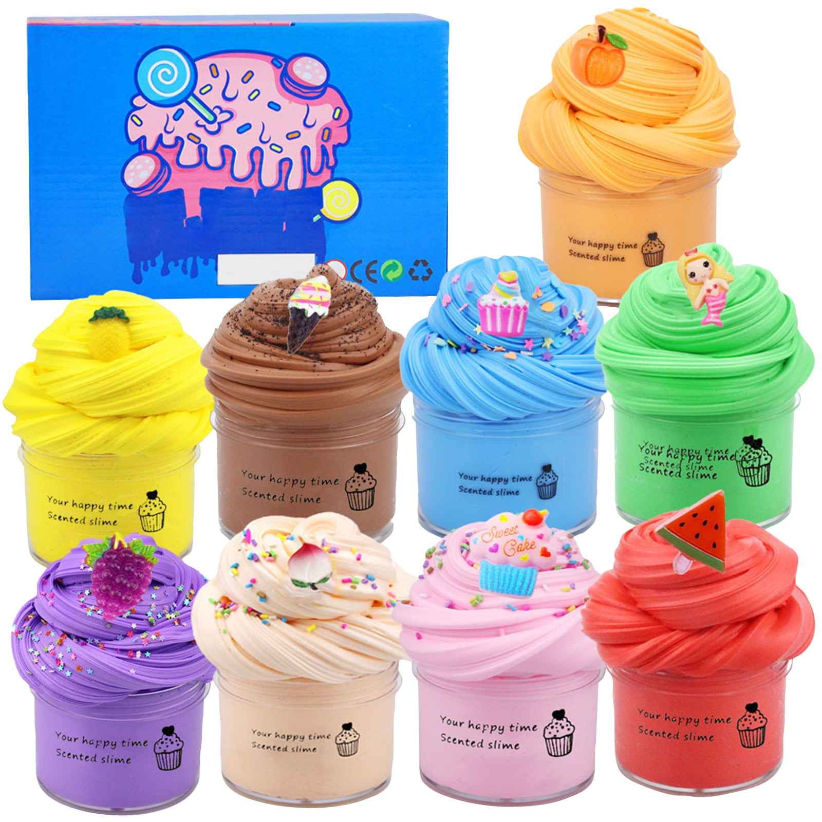 9PCS Scented Slime Kit, 70ML Each Fluffy Slime Set with Fruity ...