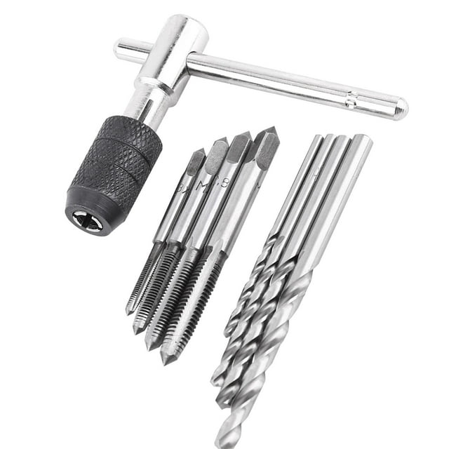 9PCS Set T Handle Ratchet Tap Holder Wrench Thread Metric Screw Taps Twist Drill Bits Threading ...