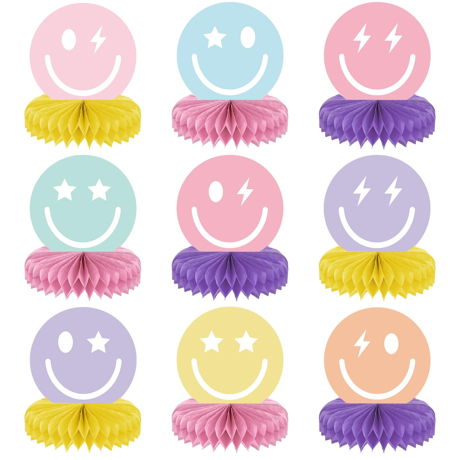 9PCS Smile Face Honeycomb Centerpieces Preppy Smile Face Table ...