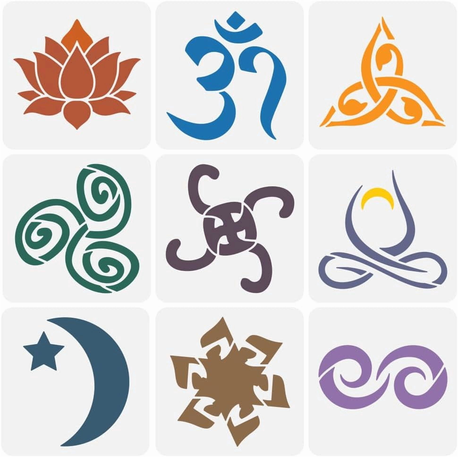 9PCS Spiritual Symbols Stencils for Painting 5.9x5.9inch Reusable ...
