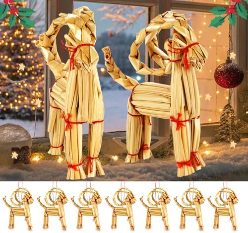 9PCS Straw Goat Christmas Ornaments, Swedish Scandinavian Yule ...