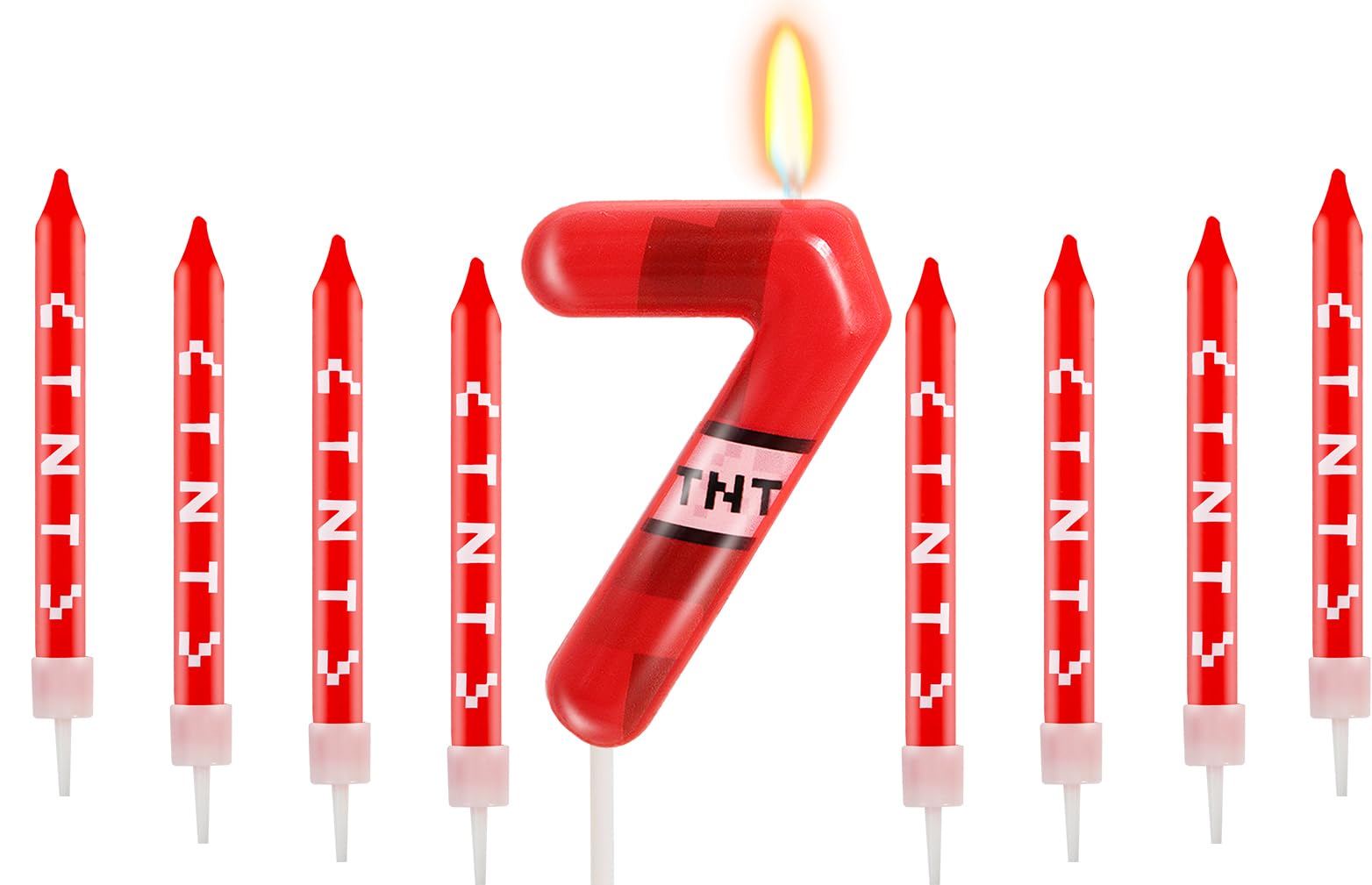 9PCS TNT Pixel Themed Number 7 Birthday Candle, TNT Cake Toppers Pixel ...