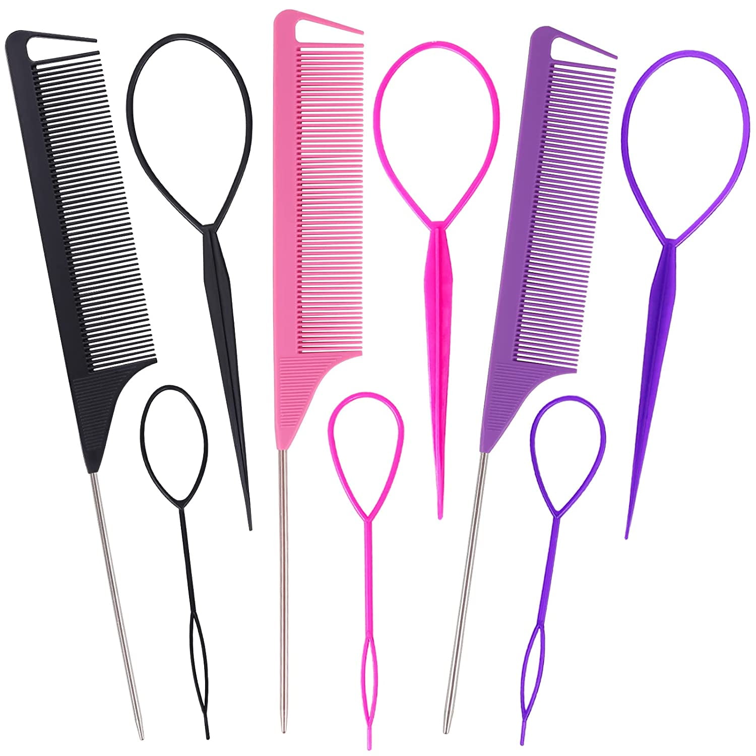 9PCS Topsy Tail Hair Tool & Parting Combs for Braiding Hair Tools for ...