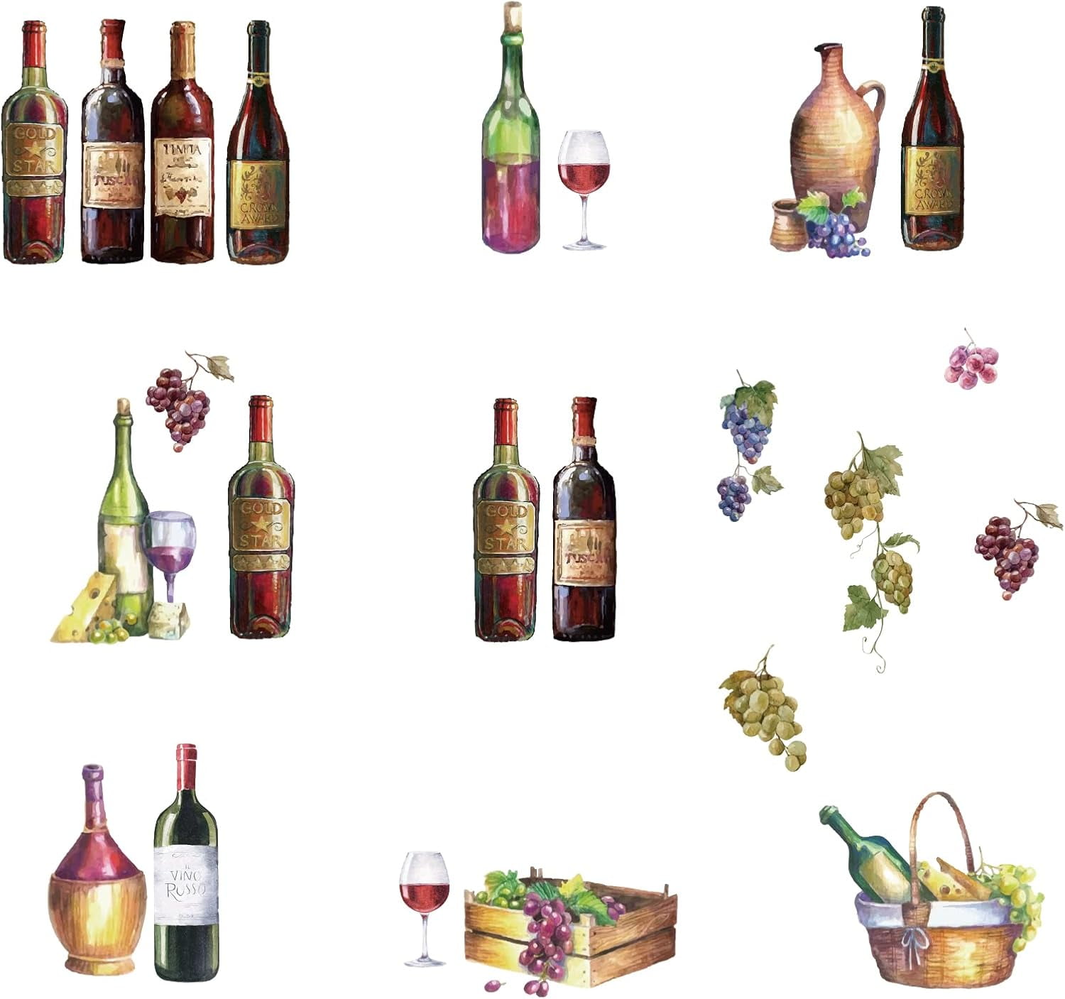 9PCS Wine Bottle Wall Decals Watercolor Red Wine Bottle Kitchen ...