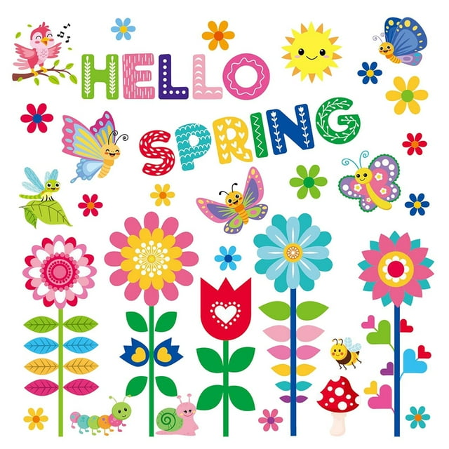 9PCSpring Flowers Thick Gel Clings Butterfly Window Gel Clings Decals ...