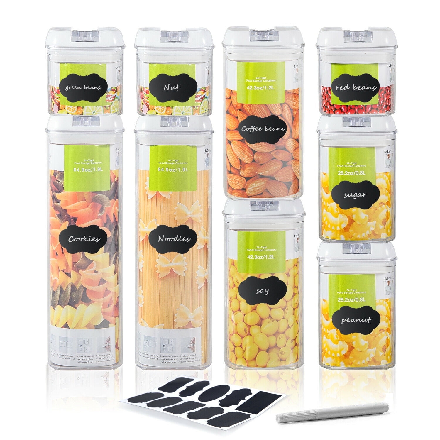 9PCs Food Storage Containers Set, Multiple Capacities Stackable ...