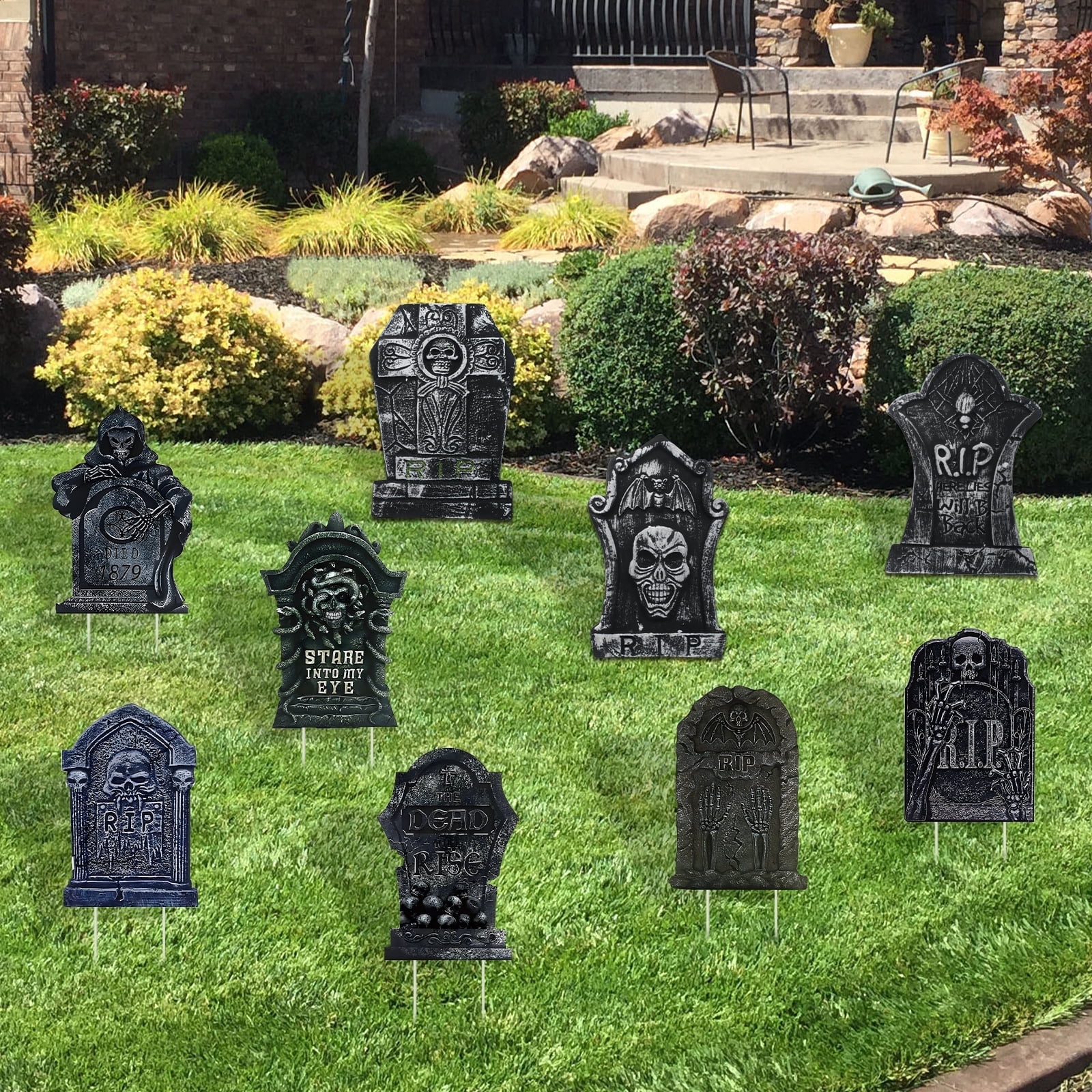 9Pack Halloween Tombstone (6P Yard Sign + 3P 3D Foam Tombstone) for ...