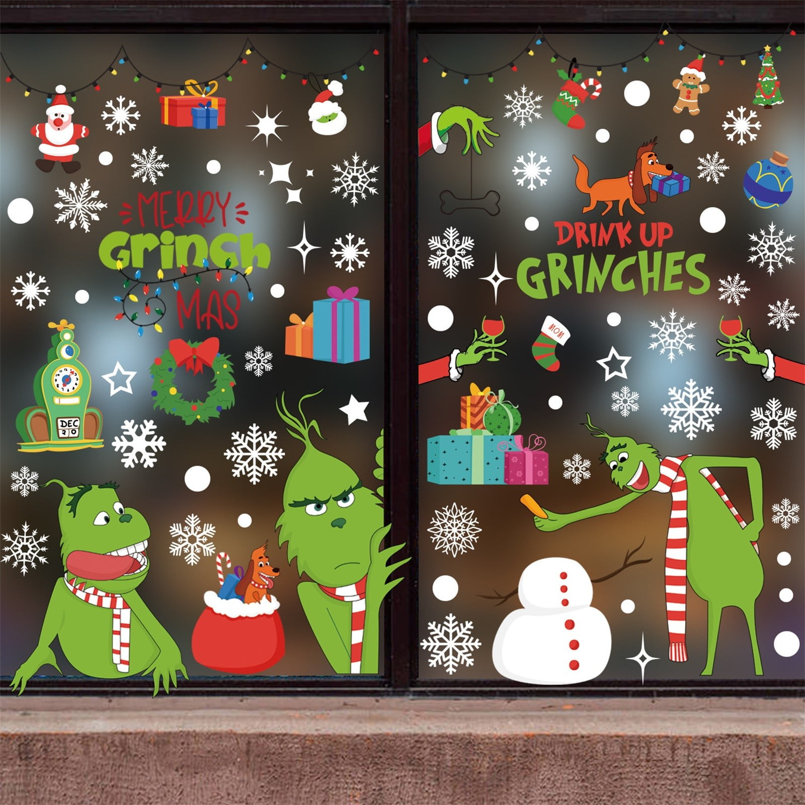 9Pc Grinch & Grinchmas Xmas Window Stickers, Cartoon Grinch Pvc Static ...