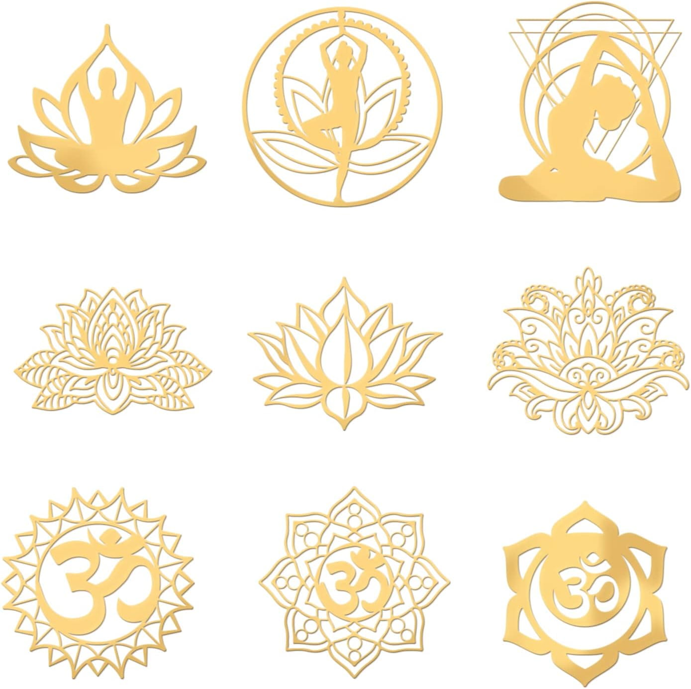 9Pcs 1.6 Inch Chakra Stickers Yoga Lotus Sticker Golden Brass Stickers ...