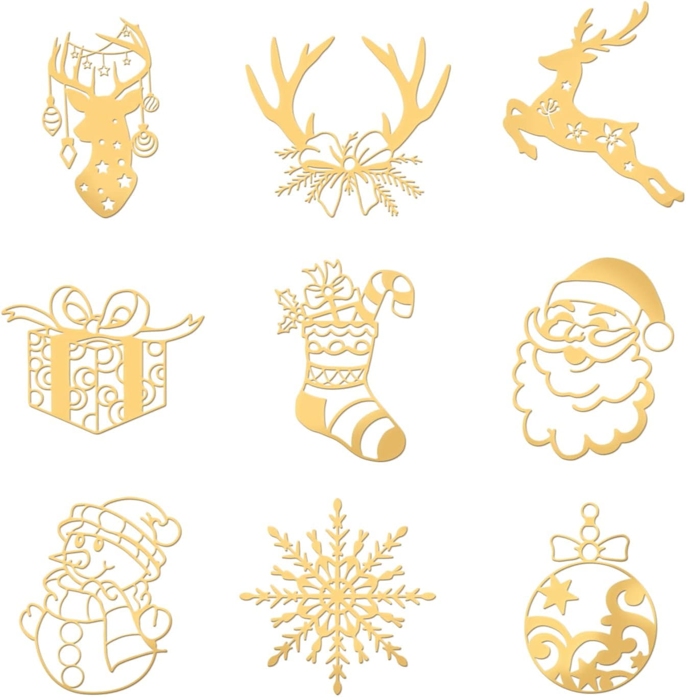 9Pcs 1.6 Inch Christmas Theme Golden Mteal Sticker Self Adhesive Metal ...