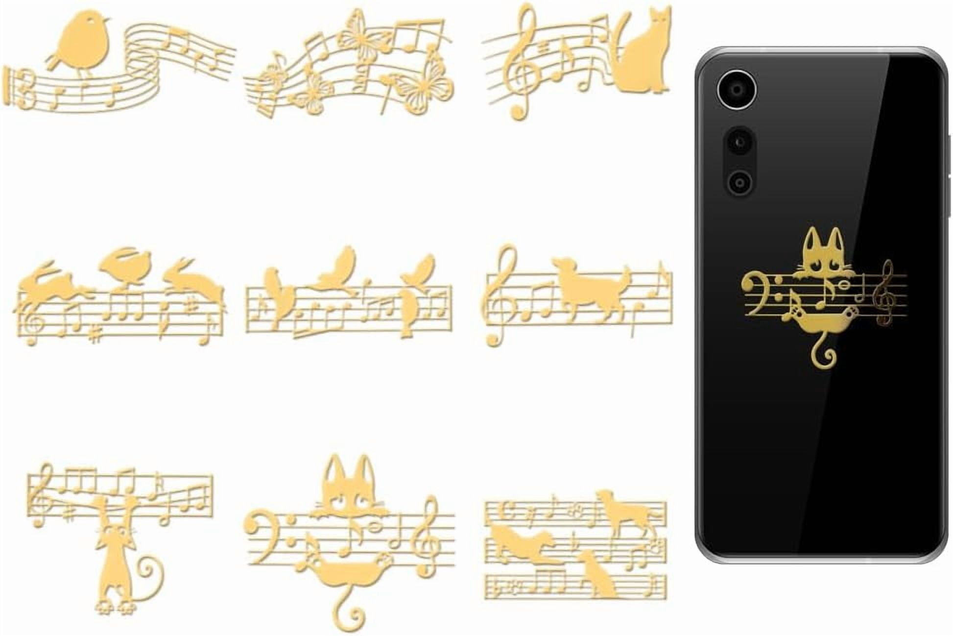 9Pcs 1.6x1.6 Inch Gold Metal Stickers Musical Note Metal Sticker Self ...