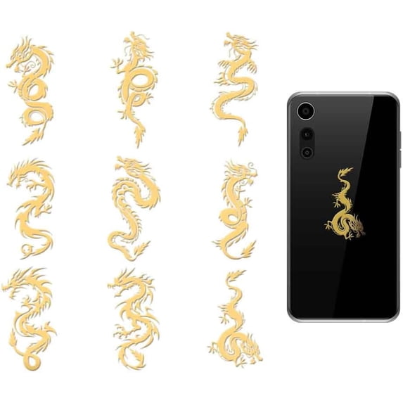 9Pcs 1.6x1.6 Inch Golden Metal Stickers Chinese Dragon Self-Adhesive ...