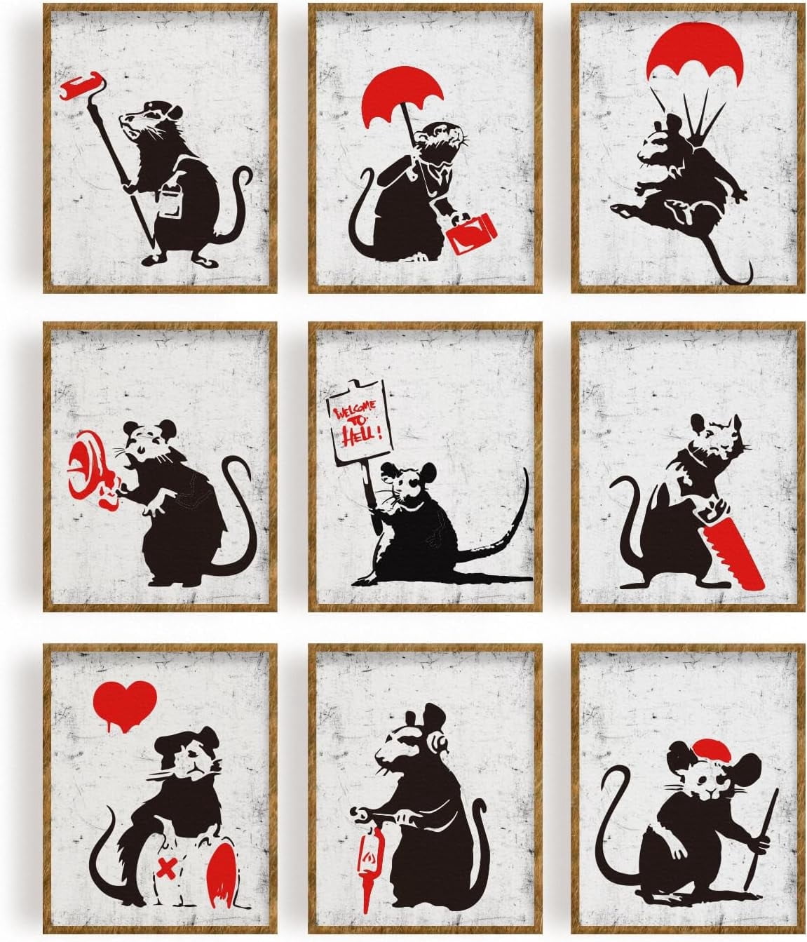 9Pcs 20 * 25CM Mouse Wall Art Print Unframed Posters Canvas Wall Art ...