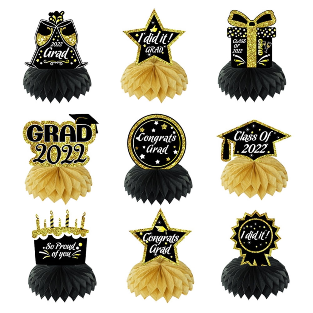 9Pcs 2022 Graduation Party Decorations Congrats Grad Honeycomb ...