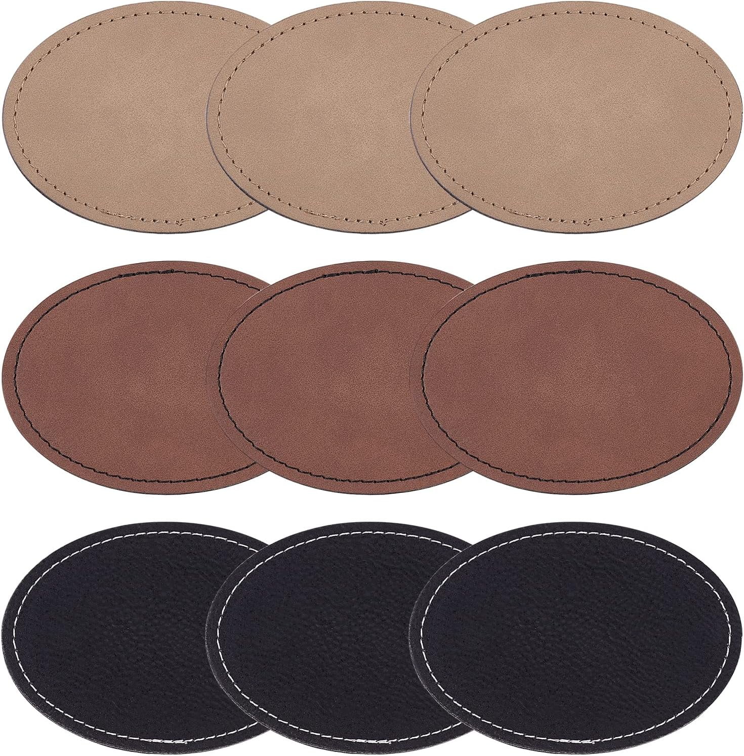 9Pcs 3 Colors Imitation Leather Laserable Label Tags Sew on Blank Hat Patches Oval Mixed Color ...