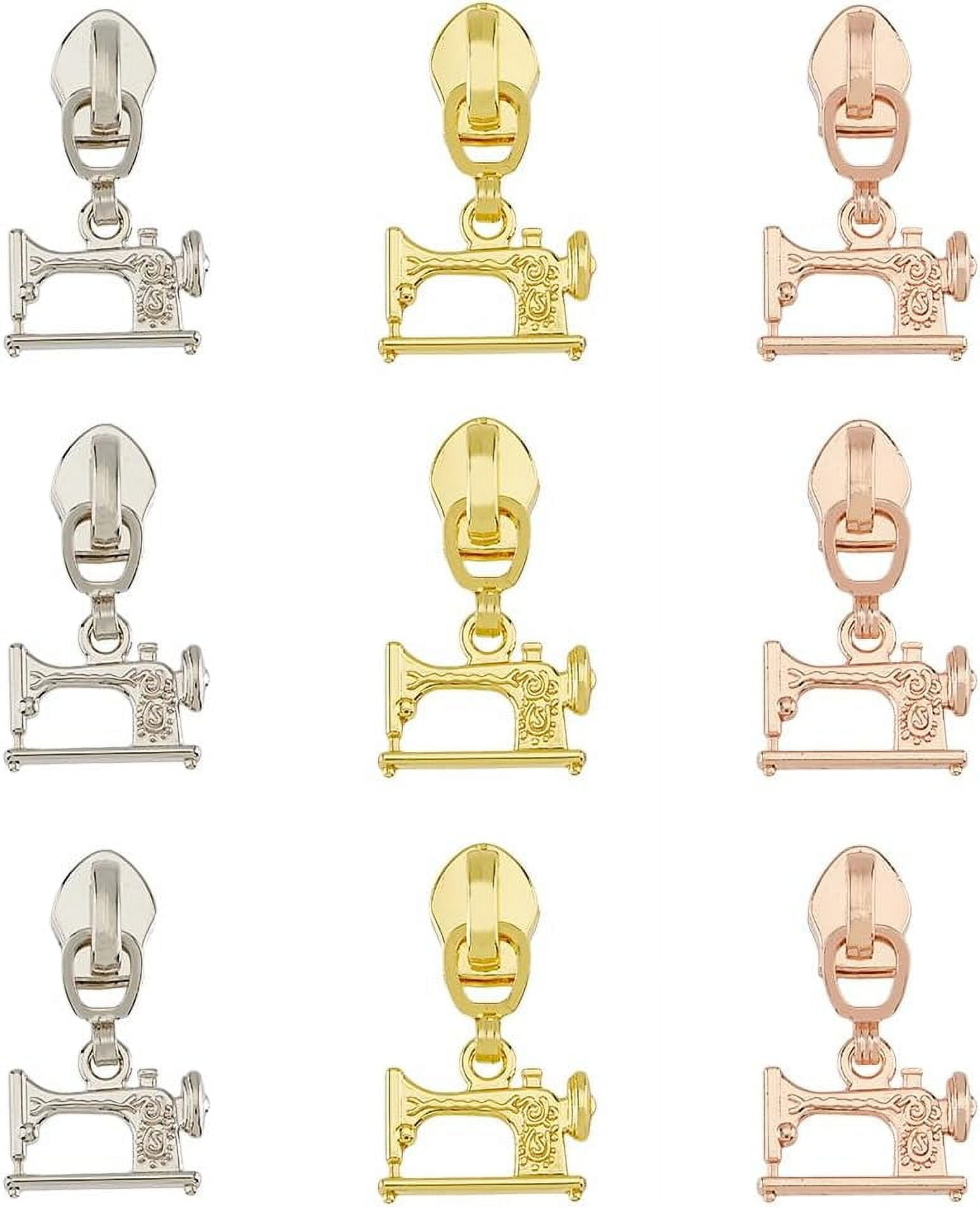 9Pcs 3 Colors Sewing Machine Shaped Alloy Zipper Head Zipper Pull ...