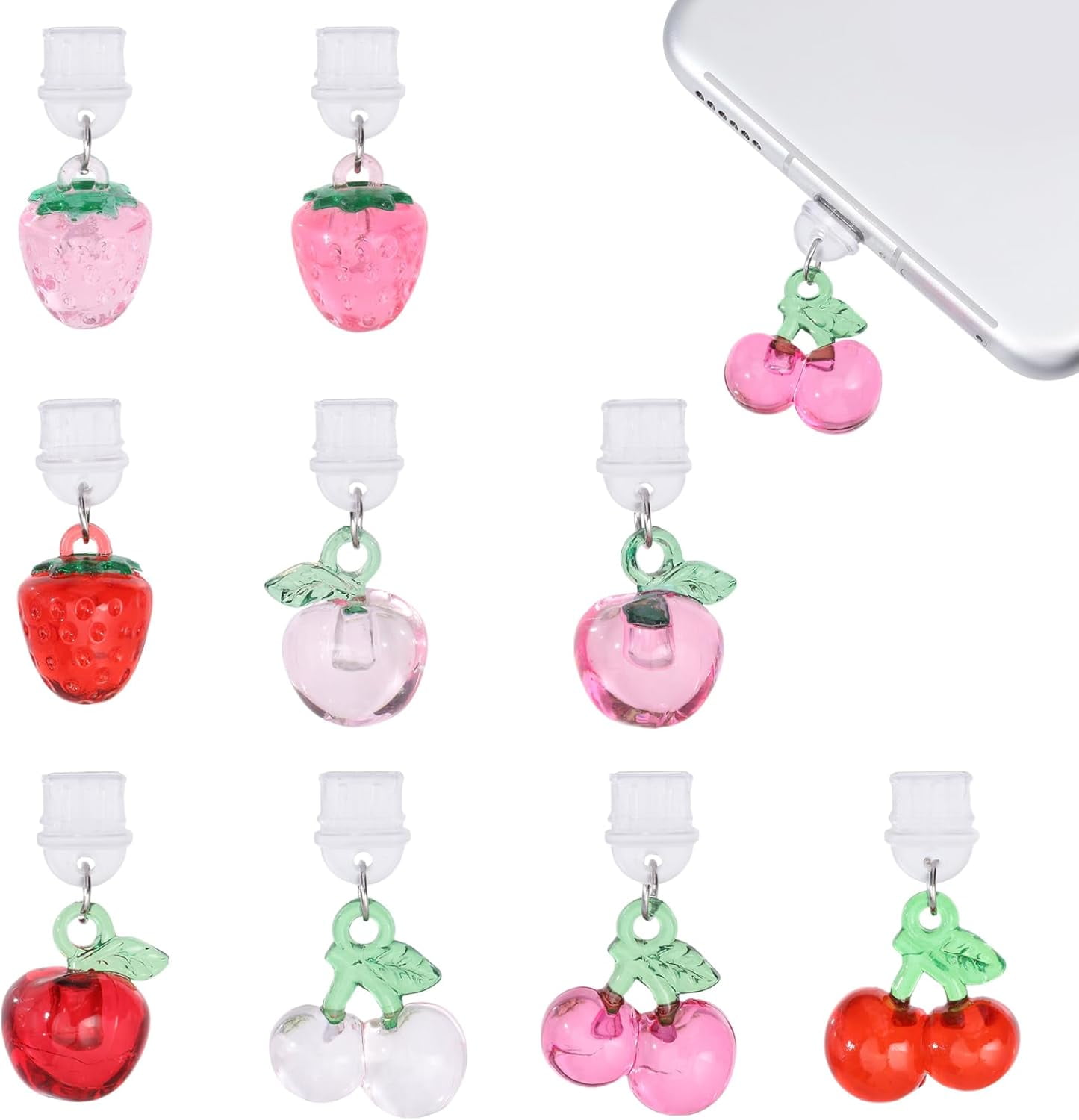 9Pcs 3 Styles USB C Kawaii Dust Plugs with Resin Fruits Pendants ...