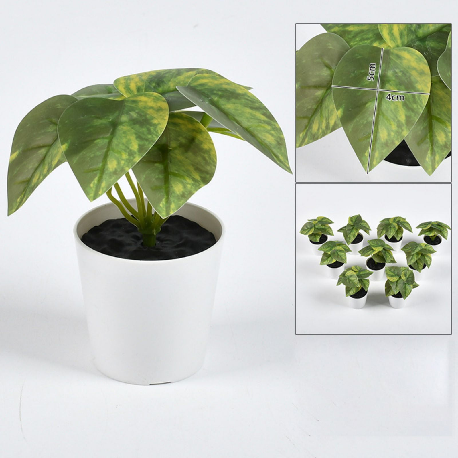 9Pcs 4.7inch Mini Fake Plants In White Planters, Mini Fake Plants In ...