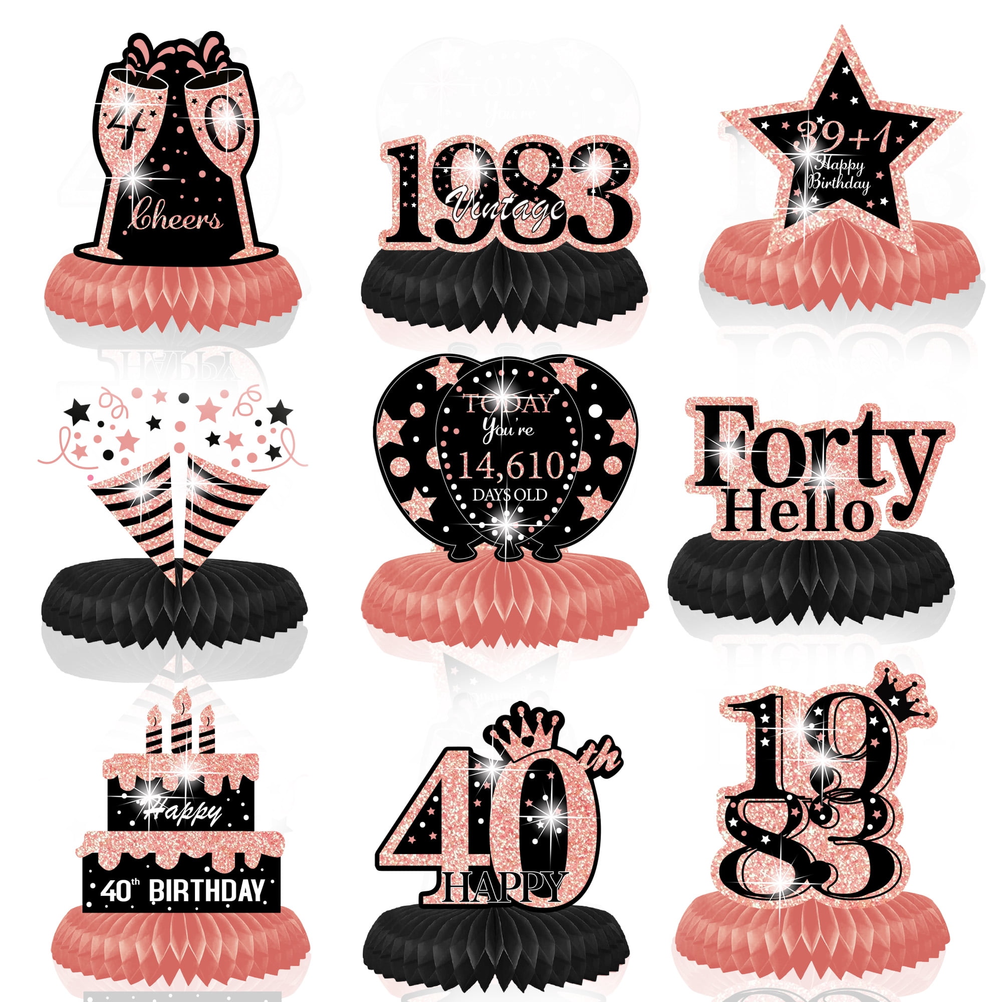 9Pcs 40th Birthday Decorations Honeycomb Centerpiece for Women, Rose ...