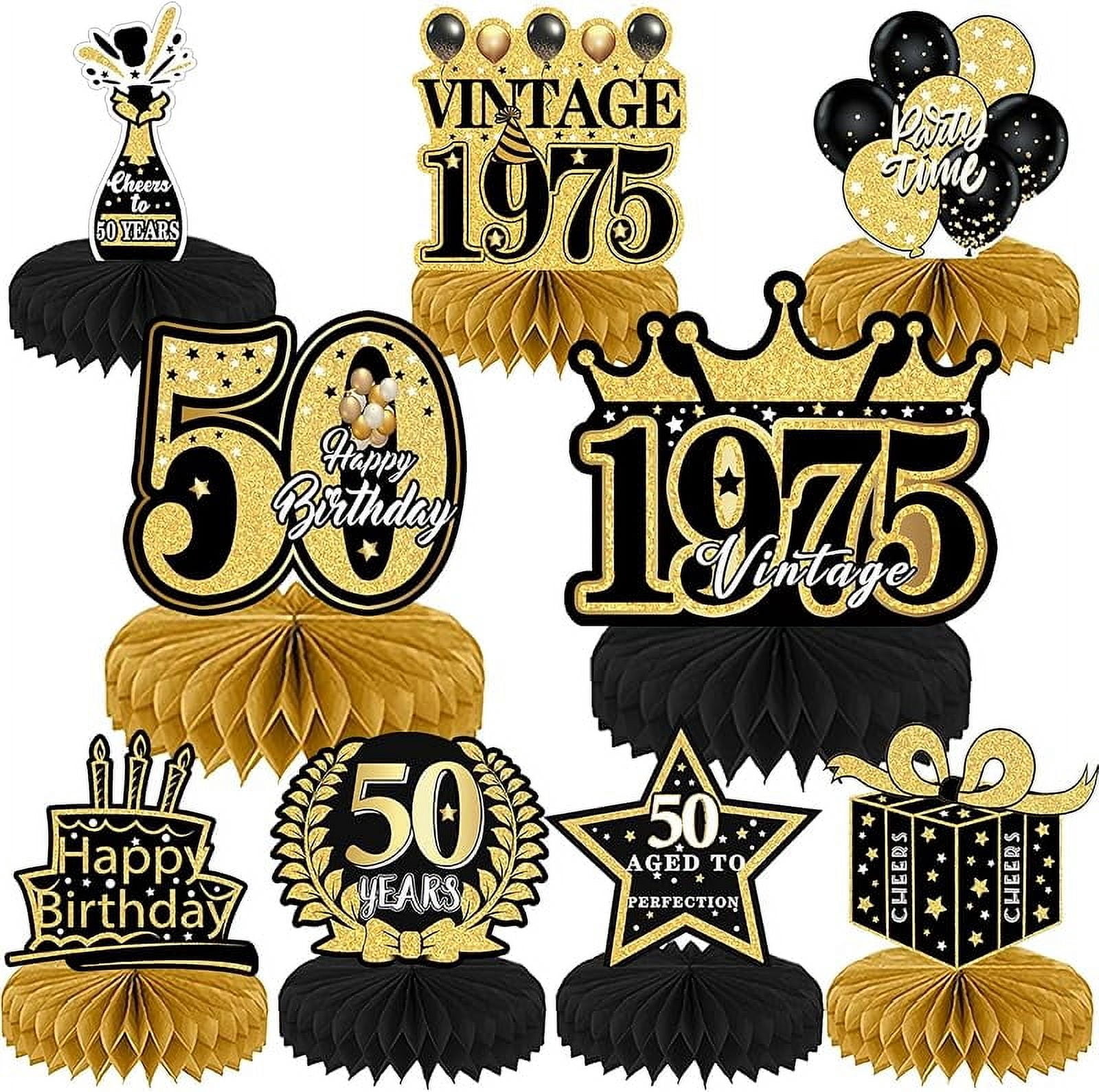 9Pcs 50th Birthday Decorations - Black Gold 50th Birthday Party ...