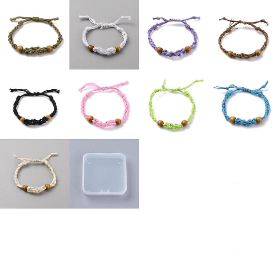 9Pcs 9 Colors Waxed Cotton Cord Bracelets with Wood Beads Macrame Pouch ...